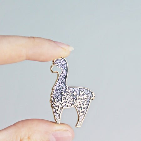 Little Black Glitter Alpaca Enamel Pin – Twill & Print