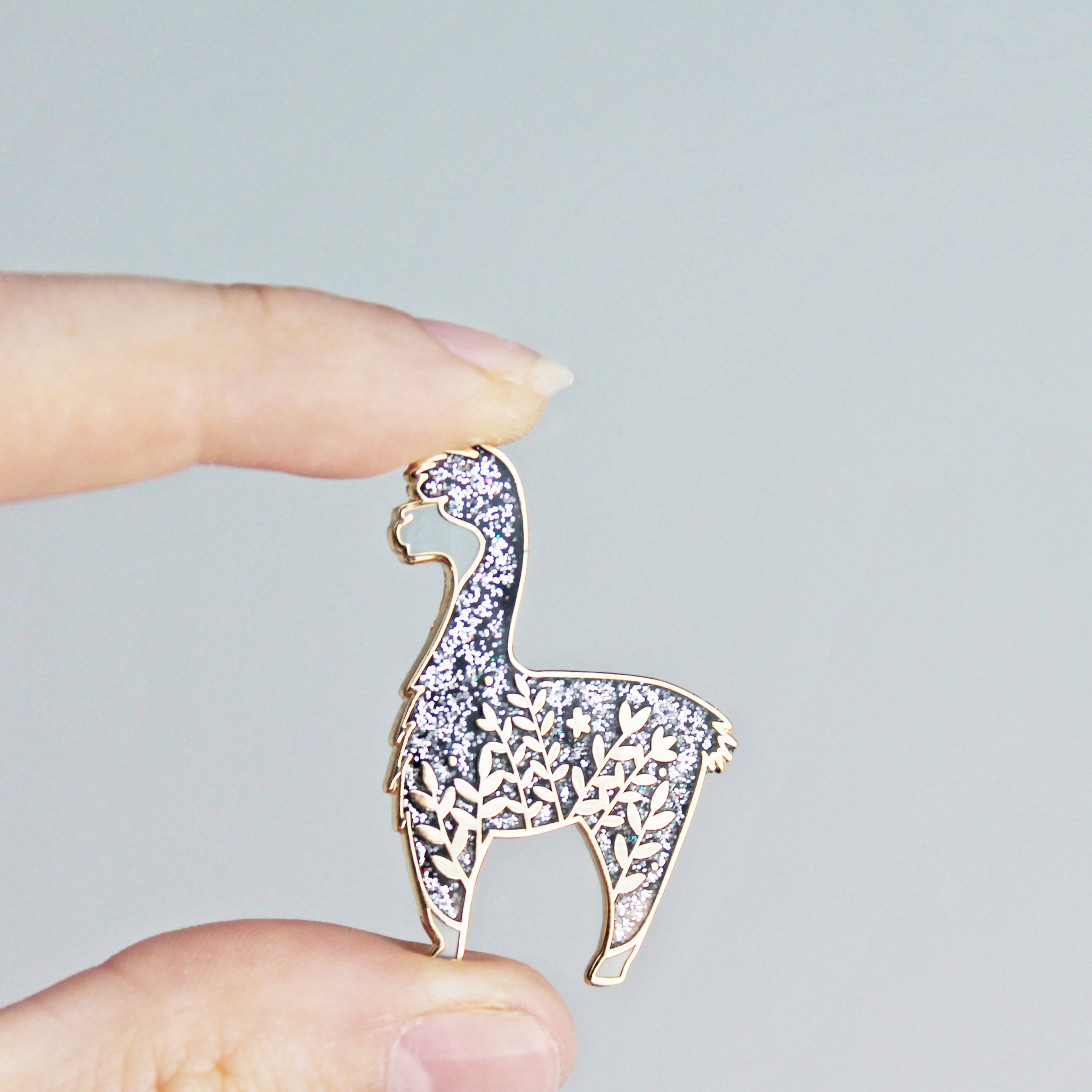 Little Black Glitter Alpaca Enamel Pin – Twill & Print